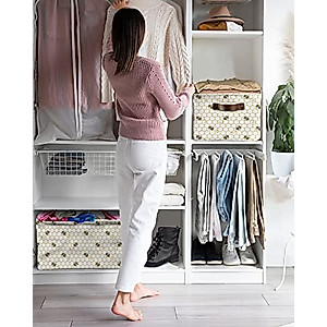 Bee Storage Baskets for Shelves Storage Bins for Organizing Waterproof Shelf Basket for Home Nursery Toys Clothes Towels Cubes Closet Organizers, Bee Pattern on Yellow Beehive Background