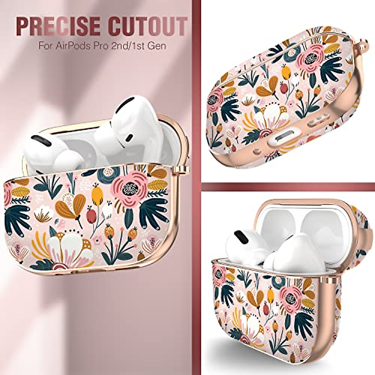 Maxjoy for Airpods Pro 2nd Generation/1st Generation Case Cover, Flower AirPod Pro 2 Case for Women Cute Protective Hard iPod Pro 2 Case with Keychain for AirPods Pro (2023/2022/2019)