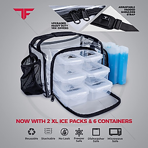 ThinkFit Clear Lunch Bag with 6 Meal Prep Containers - BPA-Free, Reusable, Microwave + Freezer Safe - With Shaker Cup and more! Clear Lunch Box - Clear Lunch Bags for Work - Transparent Lunch Bag