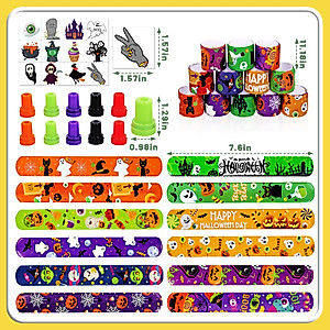 Garma Halloween Party Favors Toys for Kids, 25 Pcs Halloween Assorted Stamps with 12 Pcs Slap Bracelets and 288 Tattoos Halloween Goody Bag Fillers for Classroom Reward Prize Non Candy Party Supplies