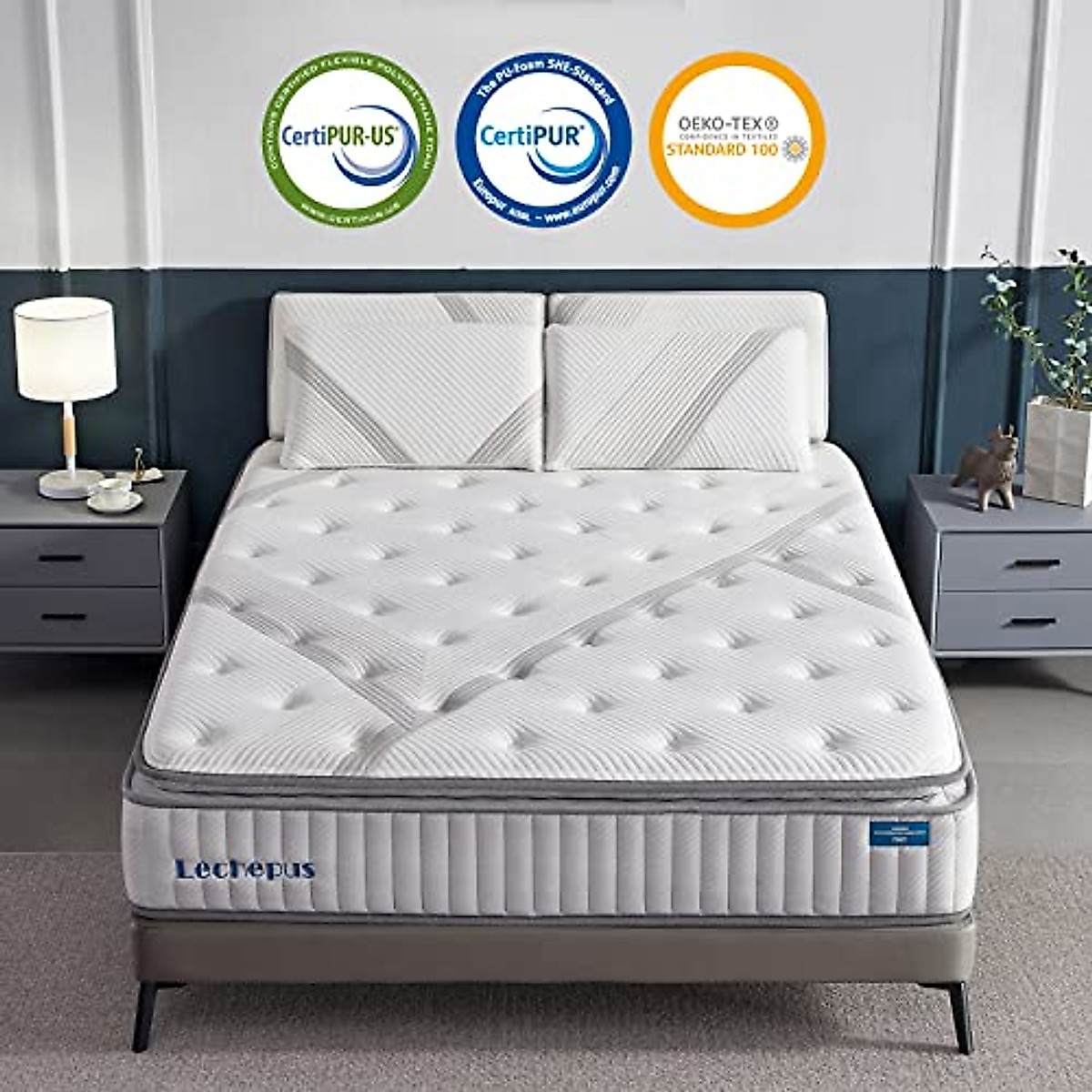 King Size Mattress, Lechepus 12 Inch Cooling Gel Memory Foam Hybrid Mattress with Pocket Innerspring, Medium Firm Pillow Top Mattress for Supportive & Pressure Relief