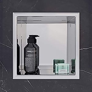 Shower Niche – NO TILE NEEDED 12" x 12" Polished Chrome Single Shelf Organizer, Square – Best Modern In Wall Bathroom Accessory for Shower or Tub Storage | Nook Insert Holds Soap, Bottles, Toiletries