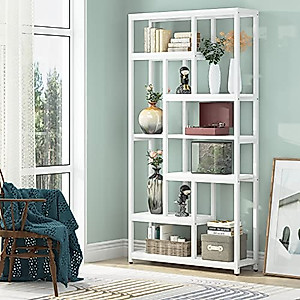 LITTLE TREE 78.7” Tall Bookshelf Industrial Bookcase for Living Room Home Office,White