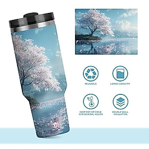FRCSDIY Lakeside Tree Insulated Tumbler with Handle and Straw Lid,30oz Leakproof Stainless Steel Cup BPA-Free Water Bottle