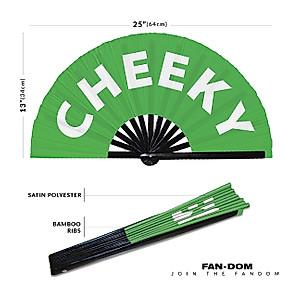 Cheeky hand fan foldable bamboo circuit hand fan funny gag slang words expressions statement gifts Festival accessories Rave handheld Circuit event fan Clack fans (Green)
