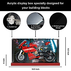 Vaodest Acrylic Display Case for Lego 42107 Ducati Panigale V4 R Set,3MM HD Dustproof Transparent Display Box for Lego 42107 Model(Box Only, Not Lego Building Set)