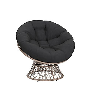Bme 40" Ergonomic Wicker Papasan Chair with Soft Thick Density Fabric Cushion, High Capacity Steel Frame, 360 Degree Swivel for Living, Bedroom, Reading Room, Lounge, Onyx Stone - Brown Base