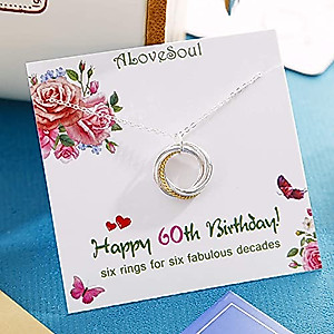 ALoveSoul 60th Birthday Gifts for Women - 925 Sterling Silver Six Circle intertwined Necklace for Her, 6 Decade Jewelry 60 Years Old 1959 Birthday Gifts