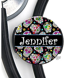 Stethoscope Tag - Sugar Skulls - Personalized Name - Steth ID Tag