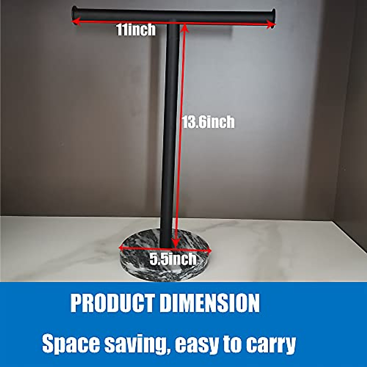 neutral brand Countertop Towel Rack with Heavy Marble Base T-Shape Bathroom Hand Towel Holder Stand SUS304 Stainless Steel, Dual Washcloth Display (Black)