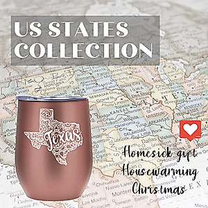 Onebttl Us States Themed Travel Homesick Gift, Souvenirs for Women, 12oz Stainless Steel Wine Tumbler with Lid, Perfect for Christmas, Moving Gift - Texas Rosegold