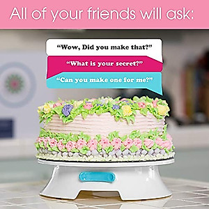 ForeverSmooth Cake Turntable Stand- Sturdiest Rotating Cake Leveler & Slicer. Decorating Supplies Kit w/Offset Spatula Set, Icing Bench Scraper, Cake Boards. 12 Inch White Spinner Baking Accessories
