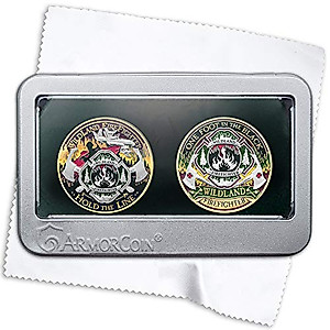 Armor Coin Wildland Firefighter Challenge Coins with Deluxe Display Tin Box Plus Bonus polishing Cloth - 2 Medallion Set