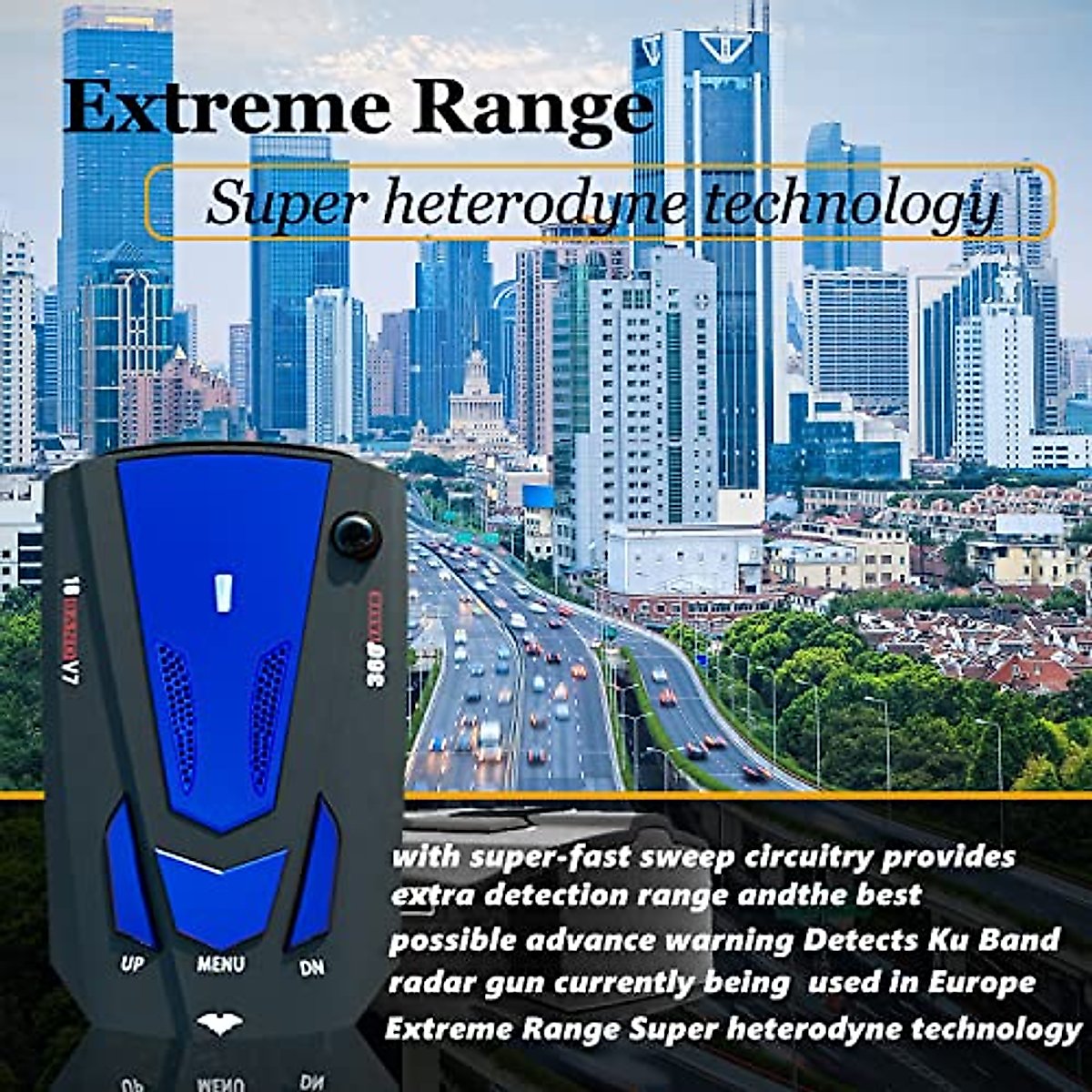 New Radar Detector, Driving Aids with Mute Memory, City/Highway Mode, Long Range Detection, Led Display, Ideal Gift for Cars （Blue）