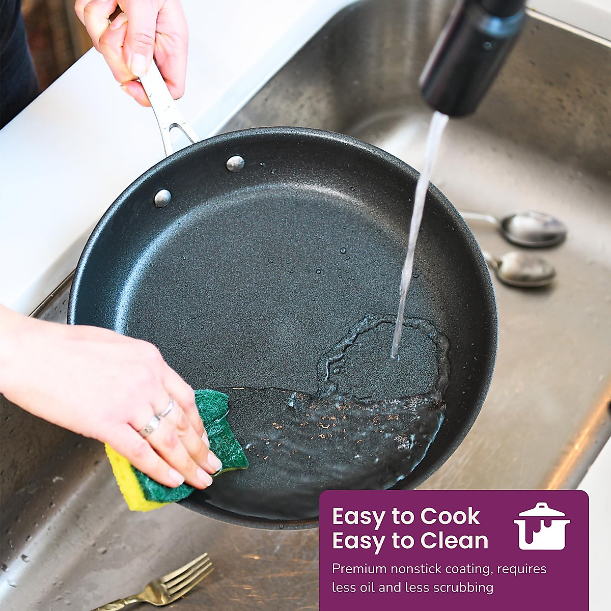 American Kitchen - 12 inch Premium Nonstick Skillet & Frying Pan, Stainless Steel, Durable Coating, Made In America