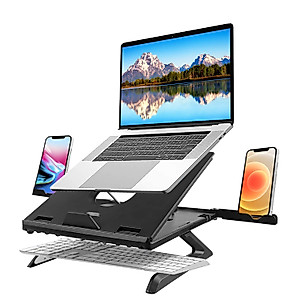 naspaluro Foldable Laptop Stand, Portable Adjustable Ventilated Notebook Stand with Foldable Legs & Phone Holders, Space-Saving Desktop Riser for Notebooks,Tablets,e Readers, Smart Phones and Books