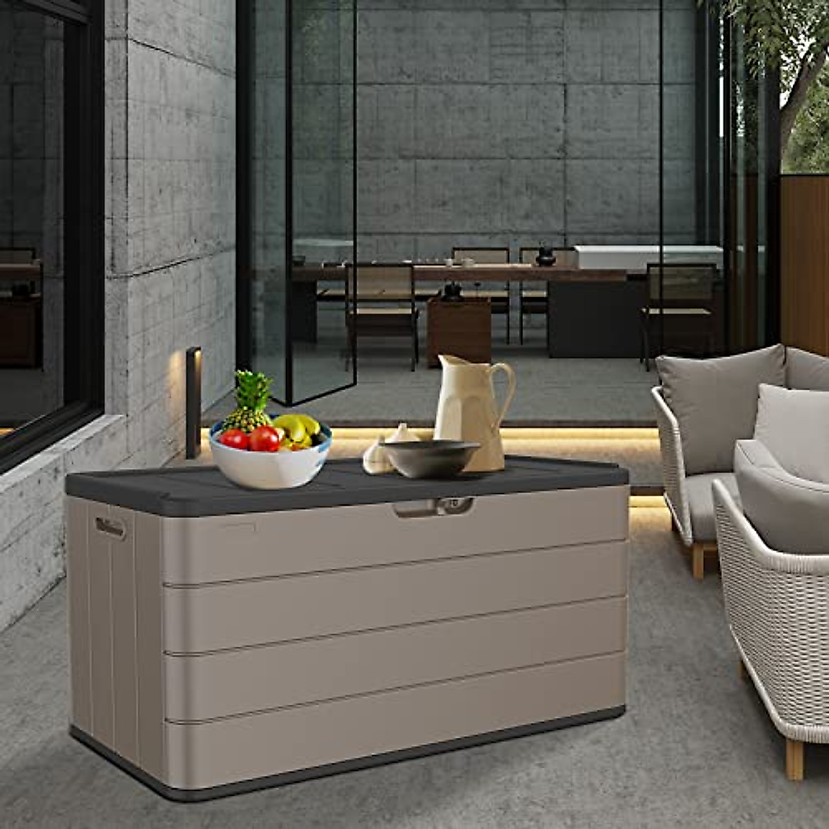 ADDOK Resin Deck Box Outdoor Waterproof Storage Box with Seat for Patio Furniture,Toys,Garden Tools and Home Accessories (Brown)