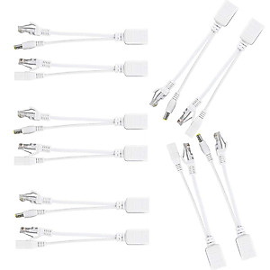 OdiySurveil 5Pairs Passive PoE Injector and Splitter Kits with 5.5x2.1mm DC Connector RJ45 Power Over Ethernet (White)