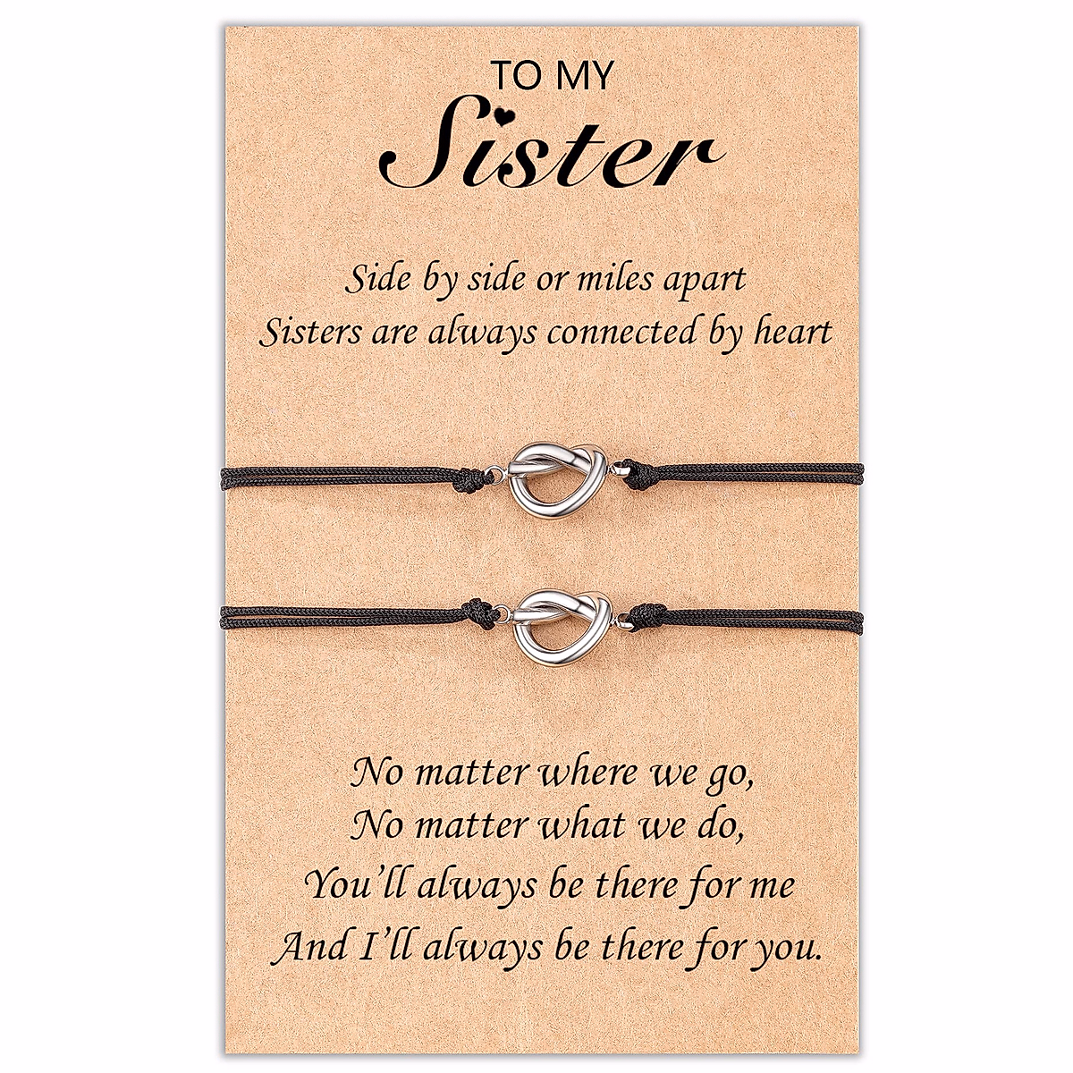 Jeka Sister Bracelets for 2, Sister Gifts from Sister, Matching Bracelets Best Friends Friendship Love Knot Distance Bracelet Birthday Gifts for 2 Younger Sister Teen Women