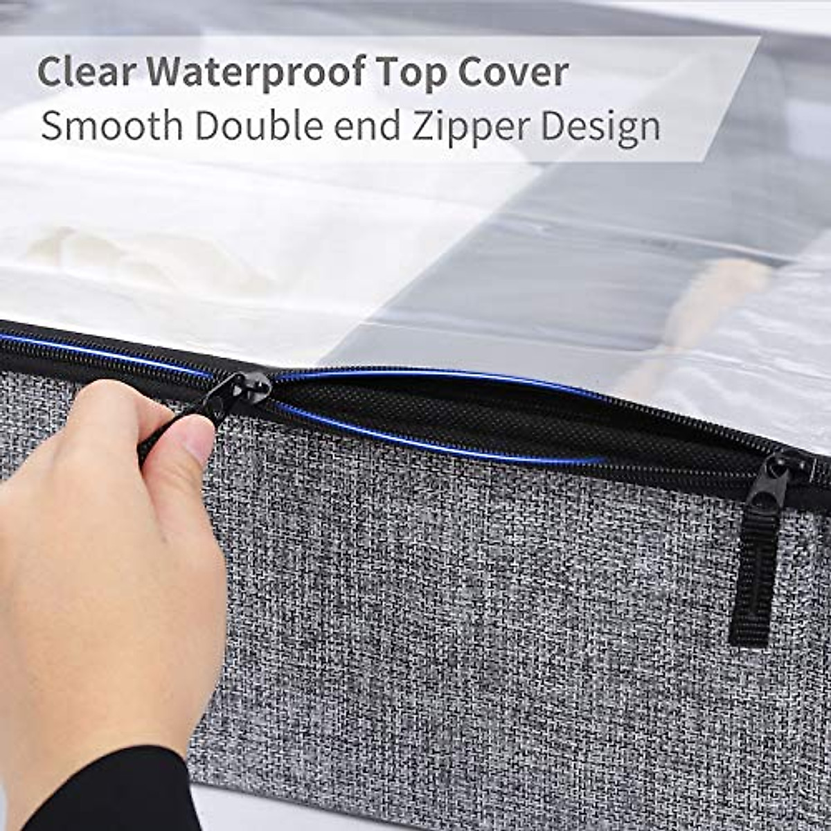 Vailando Under Bed Storage, 2 Pack Under Bed Storage Containers with Dividers, Firm Sides, Strong Zipper, 3 Reinforced Handles, 6 Inches Low Profile Underbed Storage Bins for Clothes, Blankets, Grey