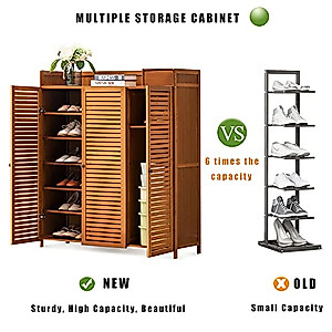 QQXX Bamboo Shoe Cabinet,Rustic Entryway Shoe Storage Cabinet Shoe Rack Cabinet,Shoes Cabinet with Doors and Drawer,Farmhouse Shoe Organizer for Hallway Bedroom Closet(26 * 13 * 45", Brown)