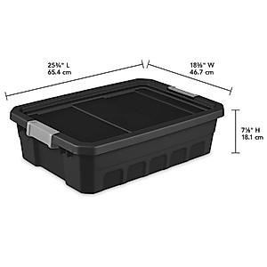 Sterilite 10 Gallon Plastic Stacker Tote, Heavy Duty Lidded Storage Bin Container for Stackable Garage and Basement Organization, Black, 12-Pack