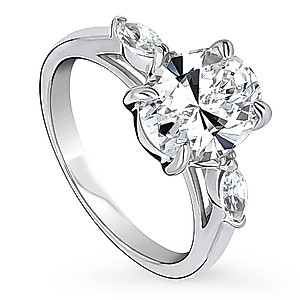 BERRICLE Sterling Silver 3-Stone Wedding Engagement Rings Oval Cut Cubic Zirconia CZ Promise Ring for Women, Rhodium Plated Size 6