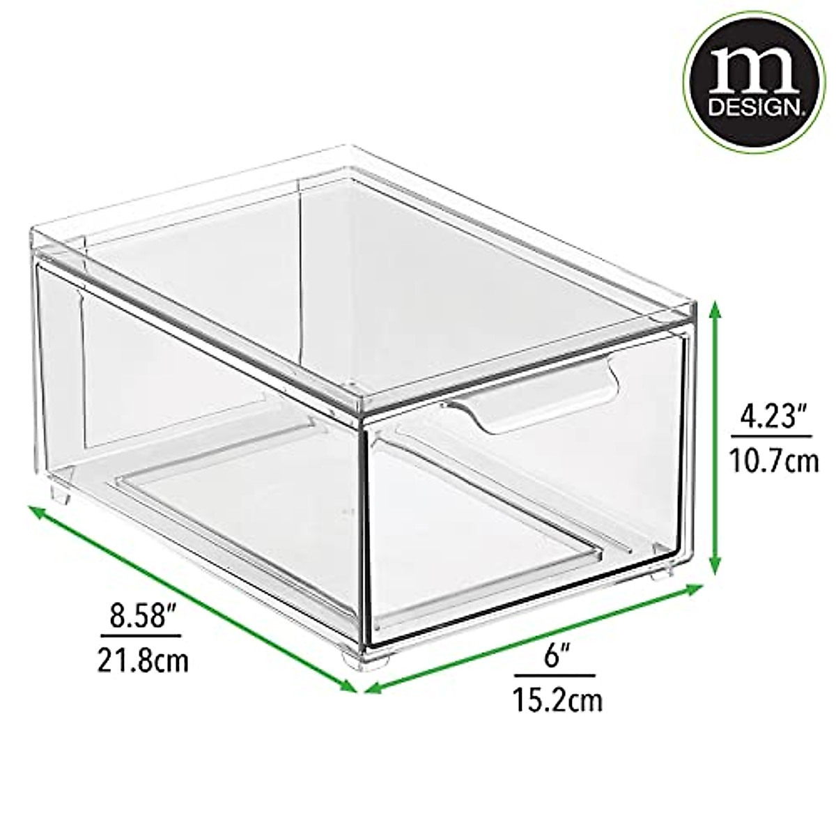 mDesign Stackable Storage Containers Box with 2 Pull-Out Drawers - Stacking Plastic Drawer Bins for Closet Organization, Linen, Coat, Bedroom or Entryway Closets - Lumiere Collection - 2 Pack - Clear