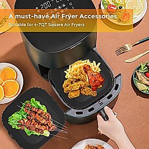 Square Air Fryer Silicone Pot, 8 Inch Reusable Heat Resistant Food Grade Silicone Air fryer Liners Inserts Baskets Bowl Accessories for COSORI Instant Vortex CHEFMAN 4 to 7 QT Air Fryer Oven Microwave