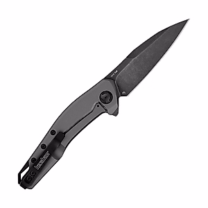 Kershaw Sanctum Pocket Knife, Curved Grey PVD Stainless Steel Handle, 3 inch 8Cr13Mov Blackwash Blade, Pocketclip