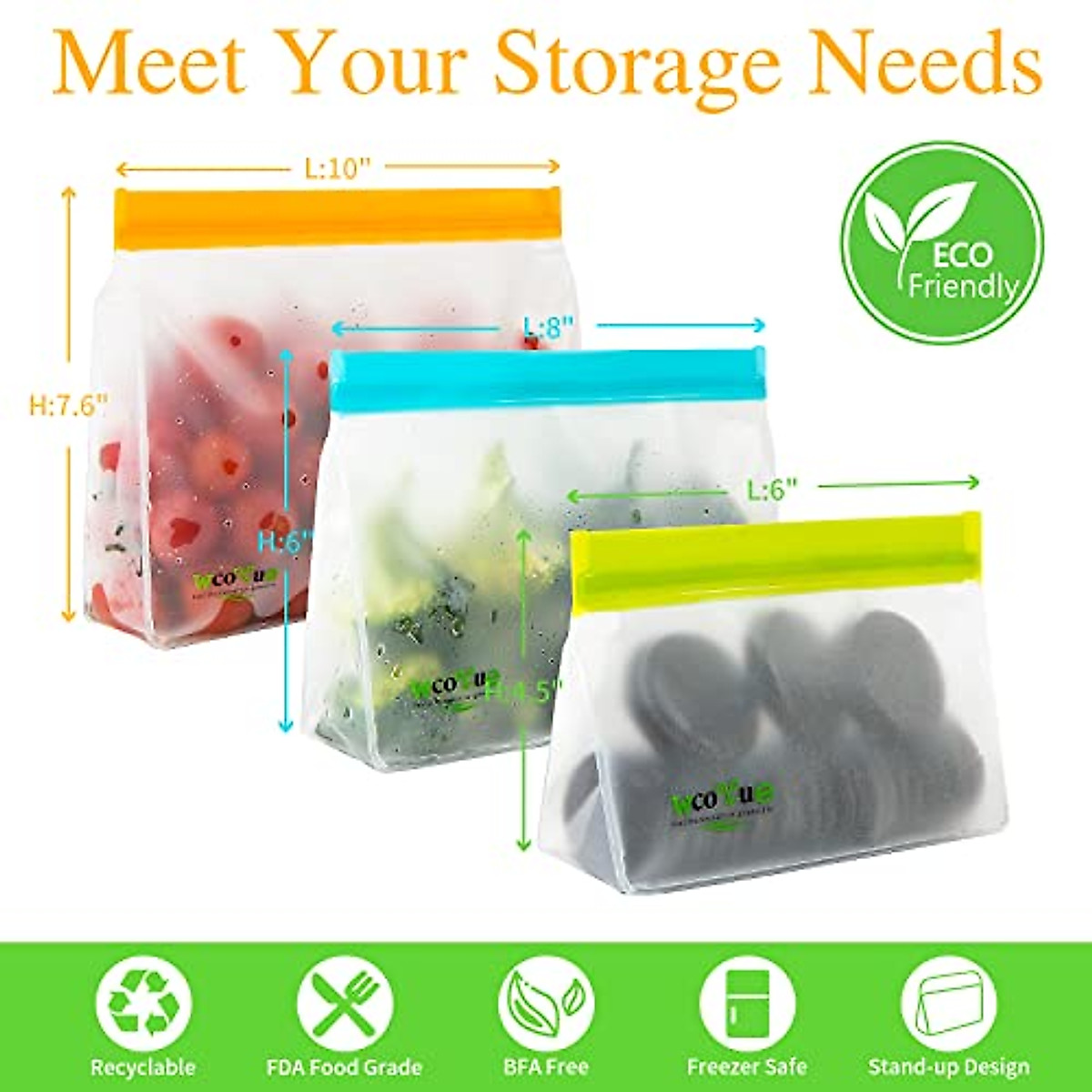 12 Pcs Reusable Storage Bags, Reusable Food Storage Bags, Reusable Freezer Bags Food Container, Stand Up Extra Thick Leakproof Reusable food Bags(Gallon Bags+Sandwich Bags+Snack Bags)