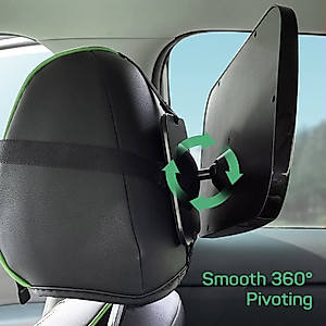 Parenthings® Baby Car Mirror for Back Seat Rear View Monitor-Super Clear Wide View with Acrylic 360° Rotatable Pivot-100% Shatterproof and Stable-Universal Fit Classic Black