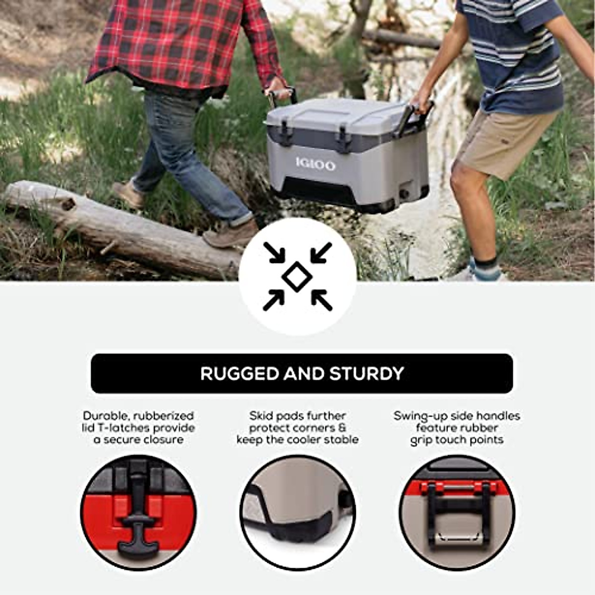 Igloo BMX 52 Quart Cooler with Cool Riser Technology, Fish Ruler, and Tie-Down Points - 16.34 Pounds - Sandstone and Red