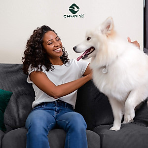 CHUN YI 3 Pieces Stretch Loveseat Sofa Cover for 2 Seater Couch, Washable Soft Sofa Slipcover with 2 Separate Seat Cushion Covers for Dogs, Checks Spandex Jacquard Fabric, Medium, Grey/Gray