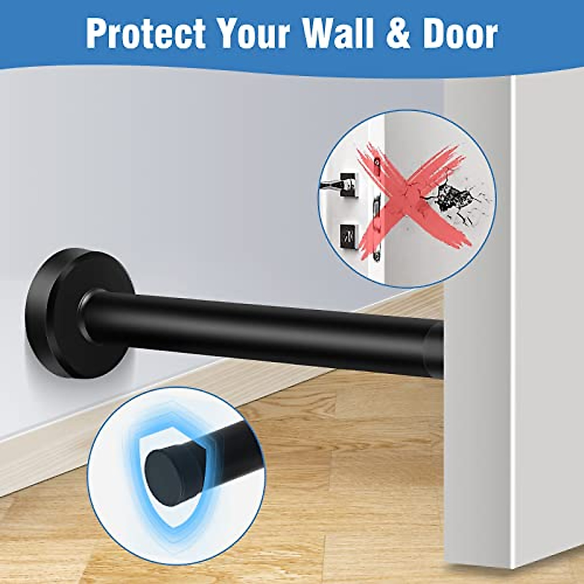 Door Stops, Wall Mount Door Stopper, Brushed Stainless Steel, Extra Long Doorstops with Sound Dampening Rubber Tip Bumper, Wall Door Protector 6 Inch 1 Pack Black