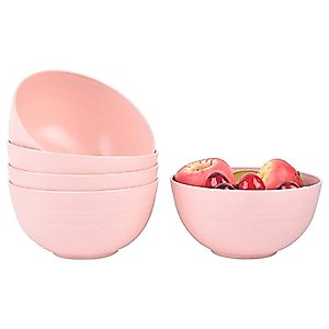 Lnrkai 5 PCS Cereal Bowls Pasta Bowls, 24 OZ Unbreakable Wheat Straw Bowls Lightweight Durable Snack Bowls Dishwasher & Microwave Safe Bowls for Adult, Rice, Soup (Pink)