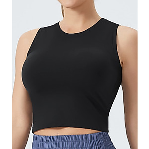 THE GYM PEOPLE Women's Workout Crop Tops Sleeveless Yoga Running Shirts Athletic Tank Top No Padding Black