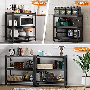 Topass Storage Shelves, Bakers Rack with Wheels, 3-Tier Metal Shelving Unit with Wheels for Kitchen Garage Office, Kitchen Stand with Adjustable Rack (18" D x 34" W x 32" H)