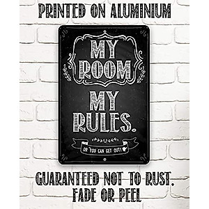 My Room My Rules - Metal Sign - Cute Decor for Teen Room Aesthetic, Stuff for College Dorm Room Essentials - Cheap Gift Under $20 (8" x 12")