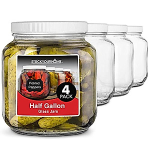 Stock Your Home 64 Oz Glass Jar with Plastic Airtight Lid (4 Pack) - Half Gallon Mason Jar for pickling, fermentation, brewing, food storage