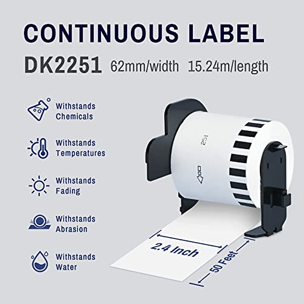 SAILNER Compatible Label Replacement for Brother DK-2251 (2.4" X 50 Ft.) Continuous Paper Tape Black/Red, Use with Brother QL Label Printers - 6 Rolls + 6 Frames DK-2251