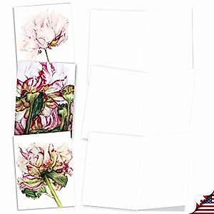 The Best Card Company - 10 Boxed Note Cards with Flowers - Blank Assorted Floral Notecards Bulk (4 x 5.12 Inch) - Precious Peonies AM6279OCB-B1x10