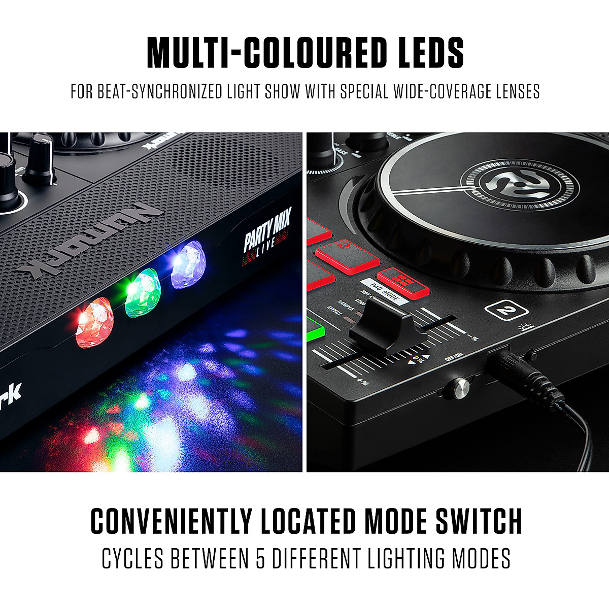 Numark Party Mix Live + HF125 - DJ Controller/Adults & Kids DJ Set with DJ Lights, DJ Speakers, DJ Mixer and Portable DJ Headphones