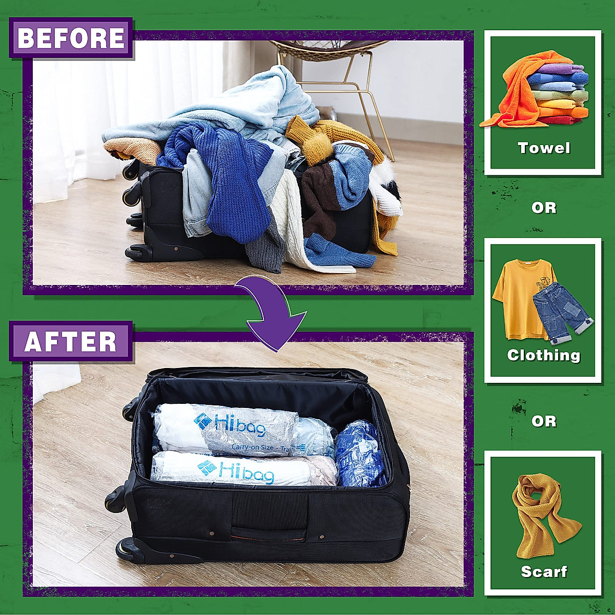 Compression Bags for Travel, Roll Up Space Saver Bags for Backpack, Luggage and Suitcase (16)