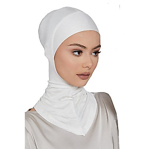LMVERNA 2 Pieces Modal Hijab Cap Adjustable Muslim Stretchy Turban Full Cover Shawl Undercap Full Neck Coverage for Women (Black+White)
