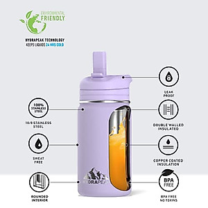 Hydrapeak Mini 14oz Kids Water Bottle with Straw Lid, Insulated Water Bottle Kids, Kids Water Bottle Stainless Steel, Kids Water Bottles (Lavender)