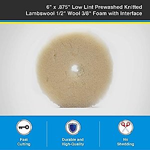 Lake Country Low-Lint Wool Pad, 1/2" Prewashed Knitted Lambswool with 3/8" Foam with Interface, 6"