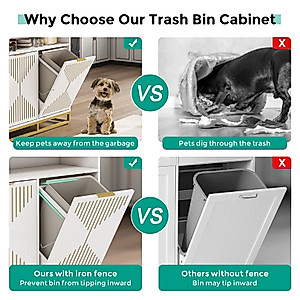 Condemo Double Tilt Out Trash Cabinet, Modern 20 Gallon Trash Bin Cabinets, Freestanding Recycling Cabinet, Storage Cabinet for Kitchen, Dining Room, Laundry, White and Gold (No Trash Can)