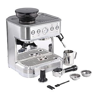 Zstar Espresso Machine with Milk Frother and Grinder, 15 Bar Automatic Espresso Coffee Machine All In One Coffee Maker with Italian ULKA Pump, 2.5L Water Tank, Brushed Stainless Steel for Home Office