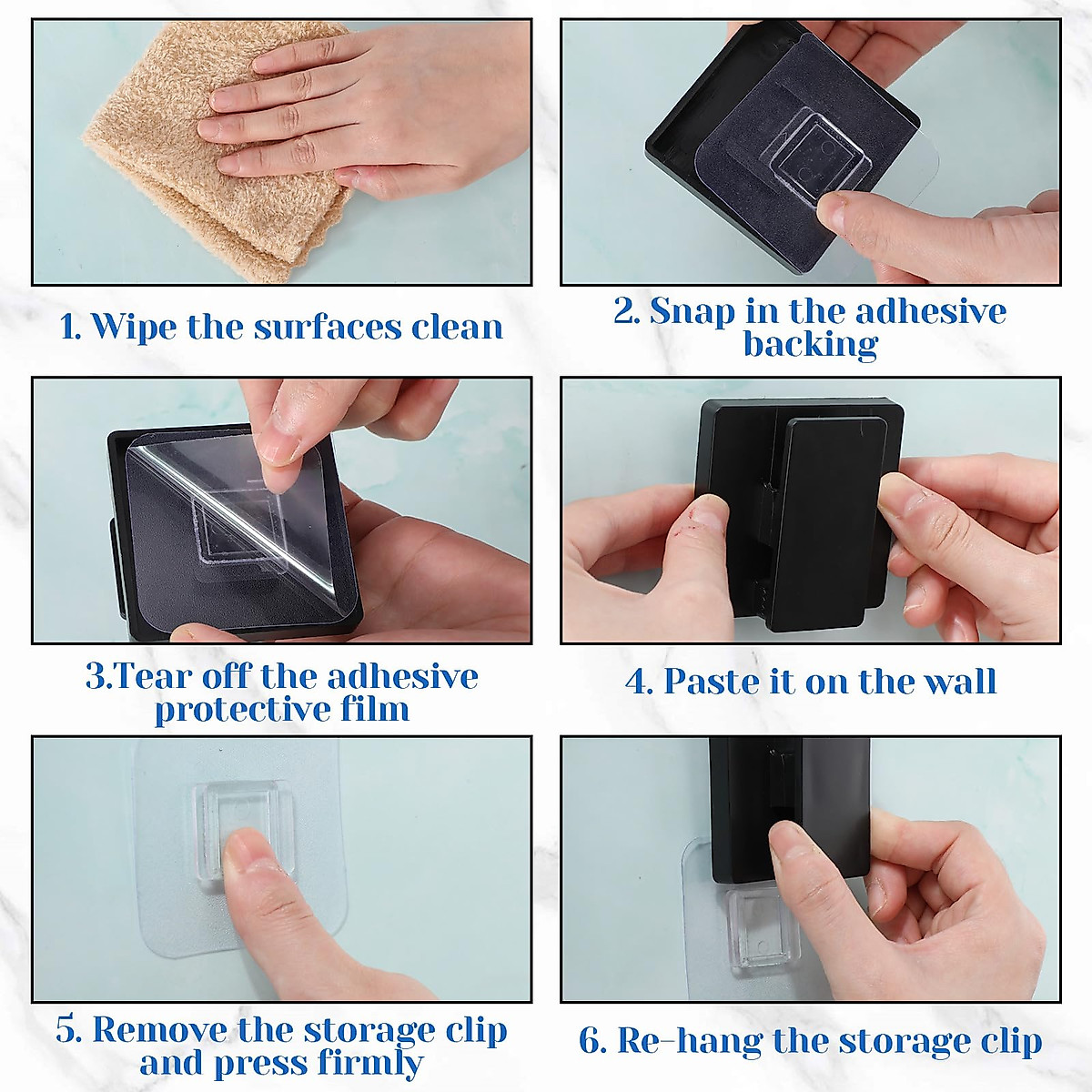 Briwooody 8 Pcs Large Self Adhesive Clips Spring Clip Hook Adhesive Wall Clips Anti Slip Hanging Clips No Drilling Adhesive Towel Holder Adjustable Spring 15 mm for Bathroom Kitchen Home Hotel (Black)